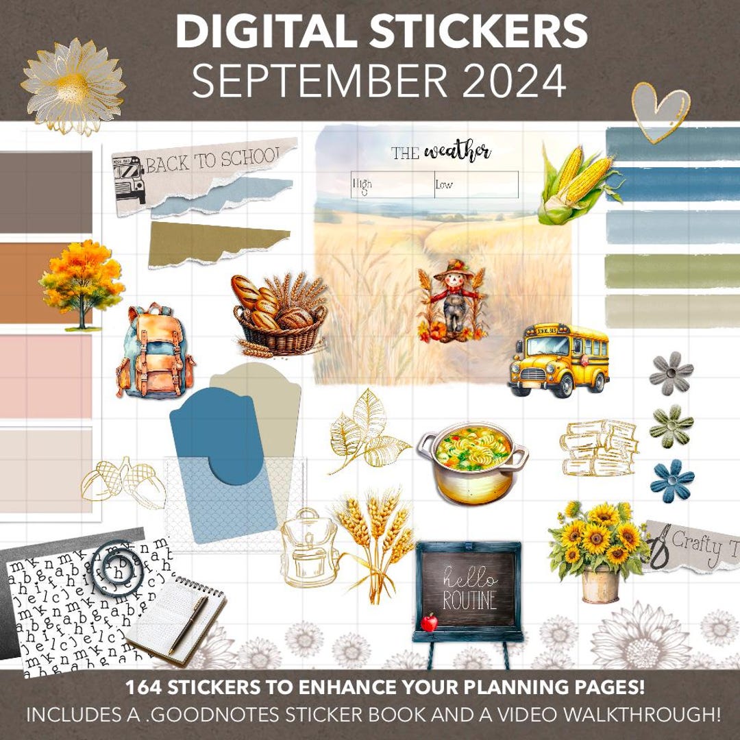 DIGITAL PLANNER STICKERS | September 2024 Plan + Journal Stickers ...