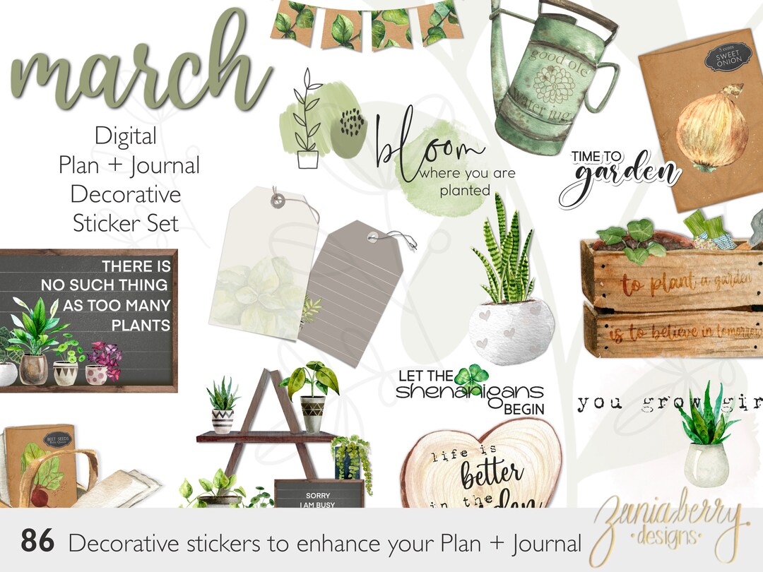 DIGITAL PLANNER STICKERS | March Plan + Journal Decorative Sticker Set ...