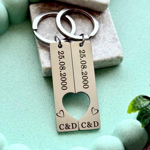 Custom Engraved Heart Couple Keychain Set, Wedding Date Keyring With ...