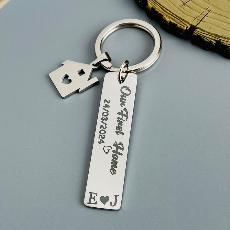 Personalized New Home Keychain: Stainless Steel Couple Keyrings - Etsy UK