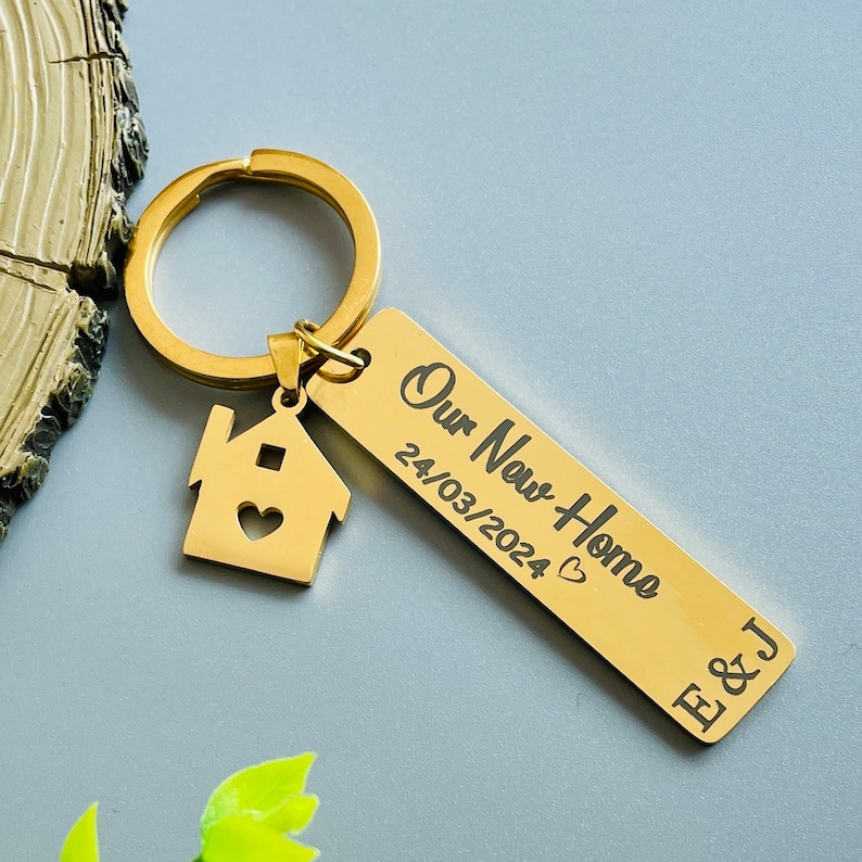 Personalized New Home Keychain: Stainless Steel Couple Keyrings - Etsy UK