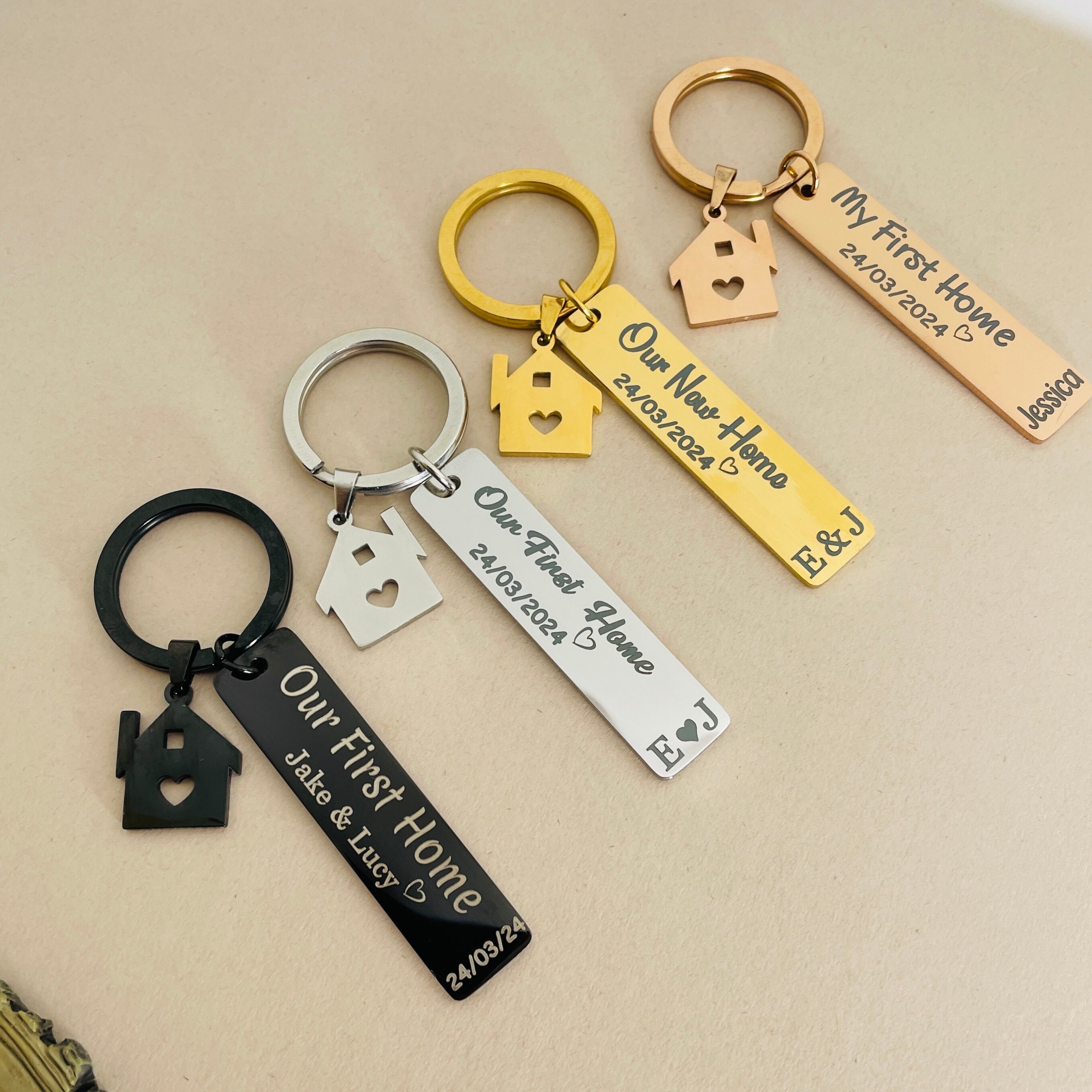 Personalized New Home Keychain: Stainless Steel Couple Keyrings - Etsy UK
