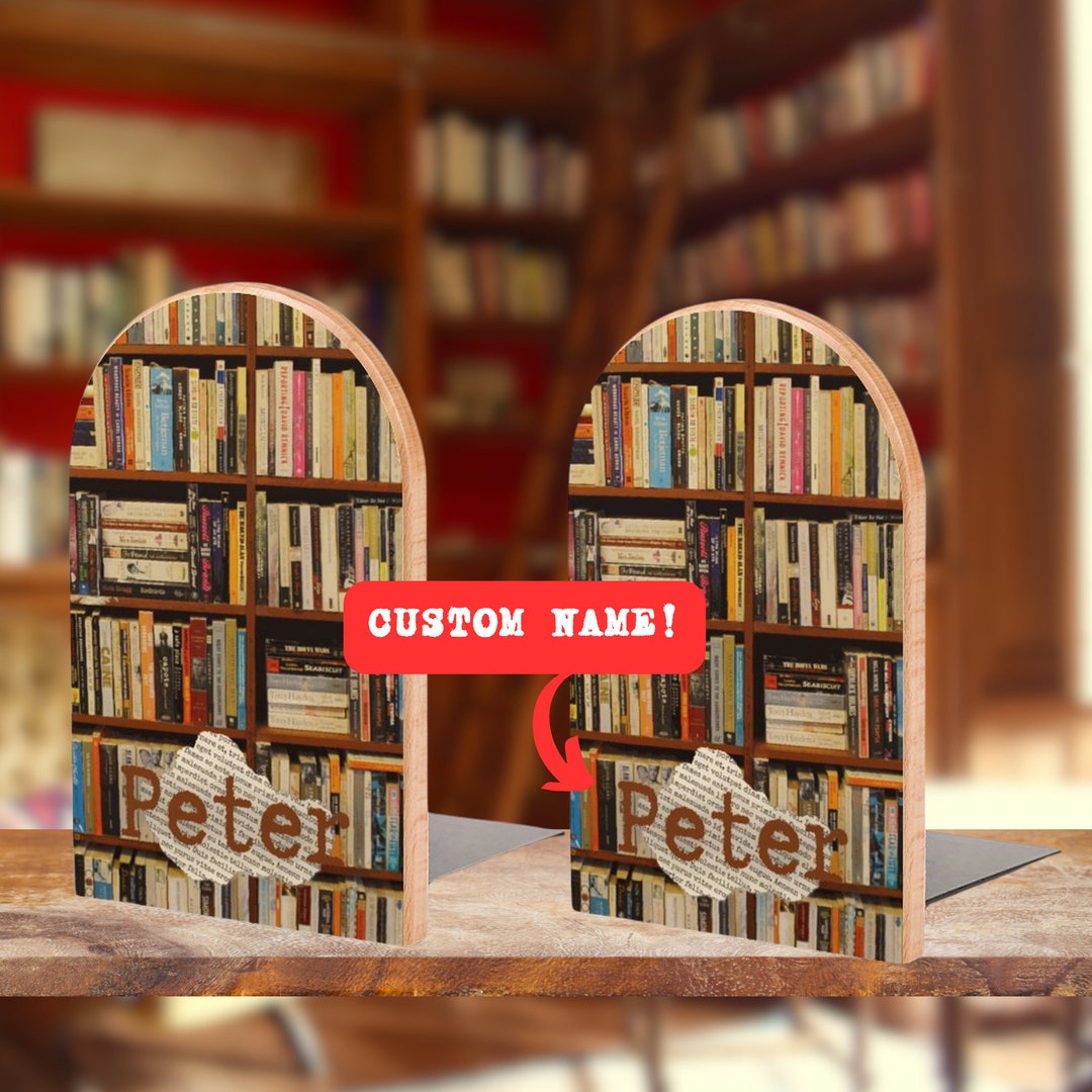 Personalized Wooden Bookends Set of Two Gift for Him Custom Book Ends ...