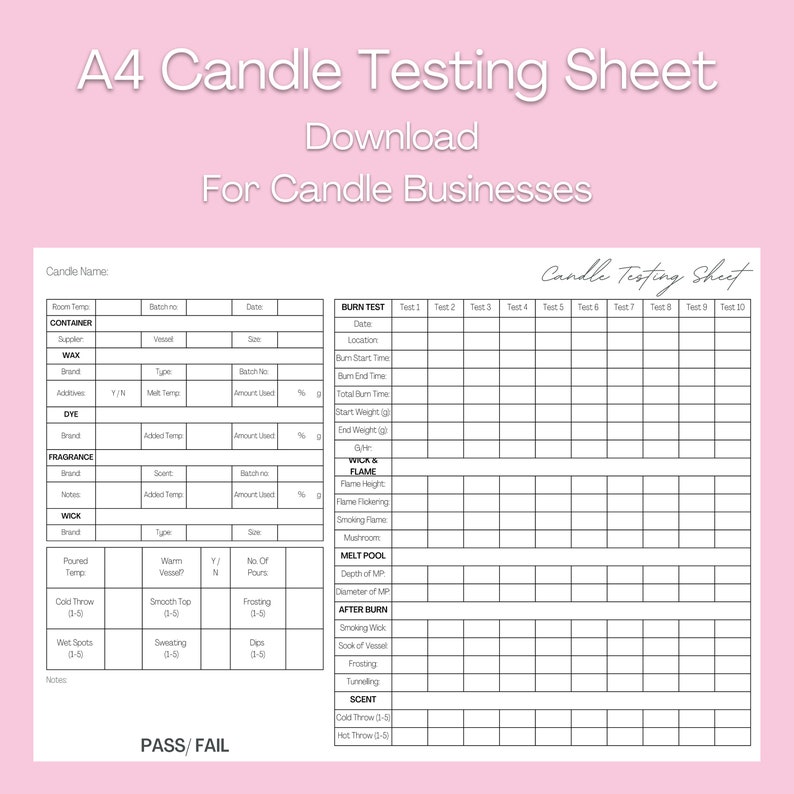 Candle Making Testing Sheet // Candle Burn Test Log // A4 & US Letter ...