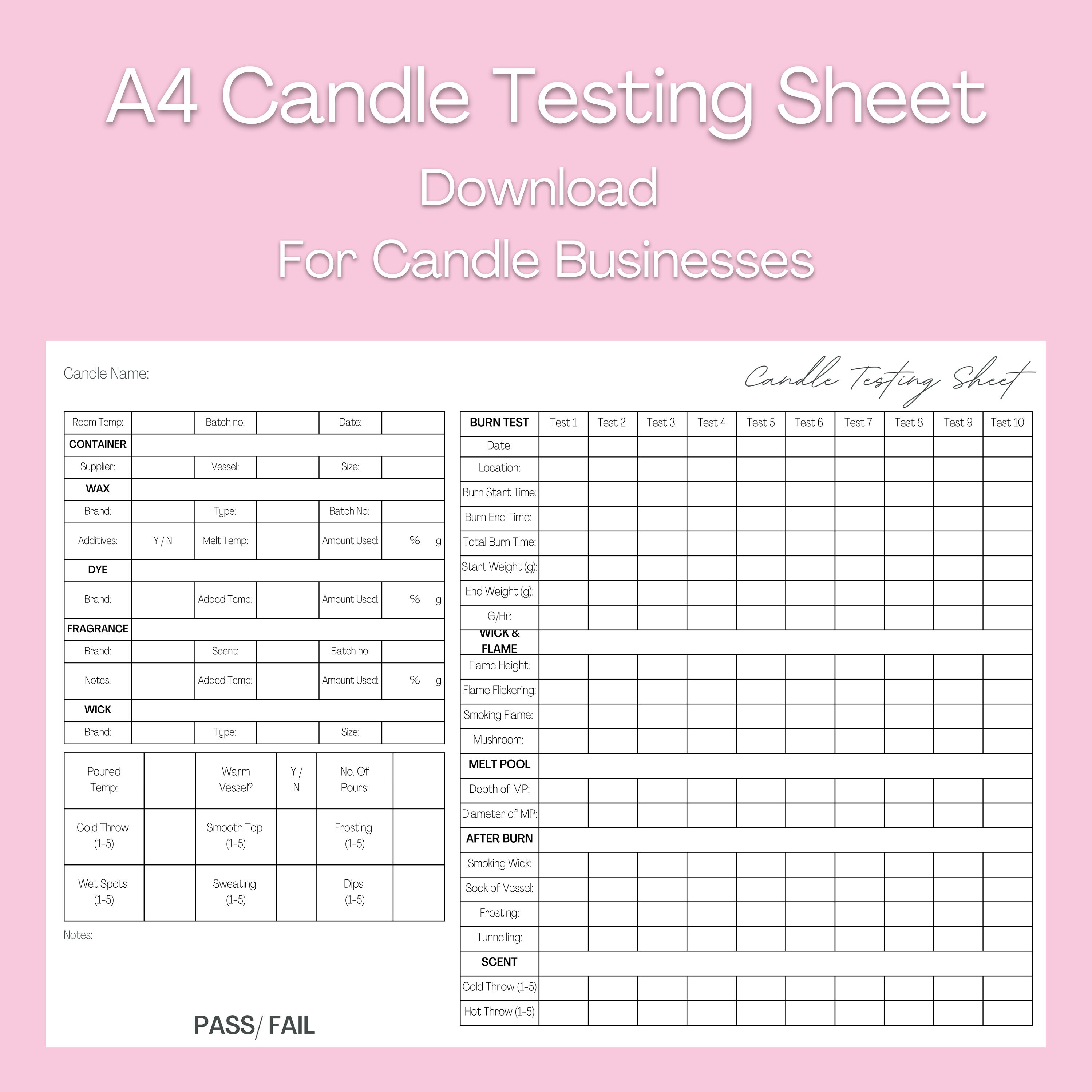 Candle Making Testing Sheet // Candle Burn Test Log // A4 & US Letter ... Candle Making Testing Sheet // Candle Burn Test Log // A4 & US Letter ...