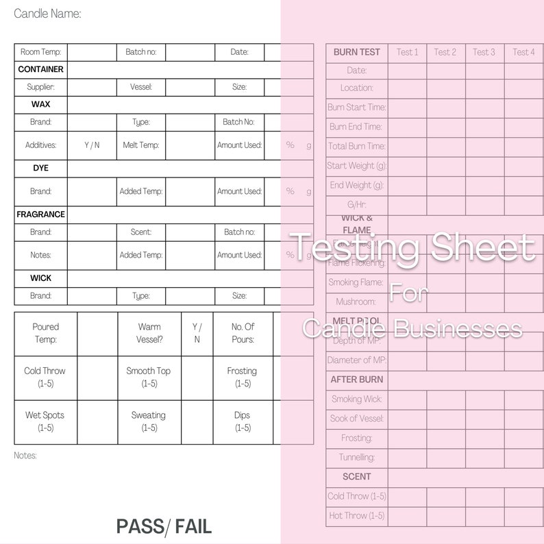 Candle Making Testing Sheet // Candle Burn Test Log // A4 & US Letter ...
