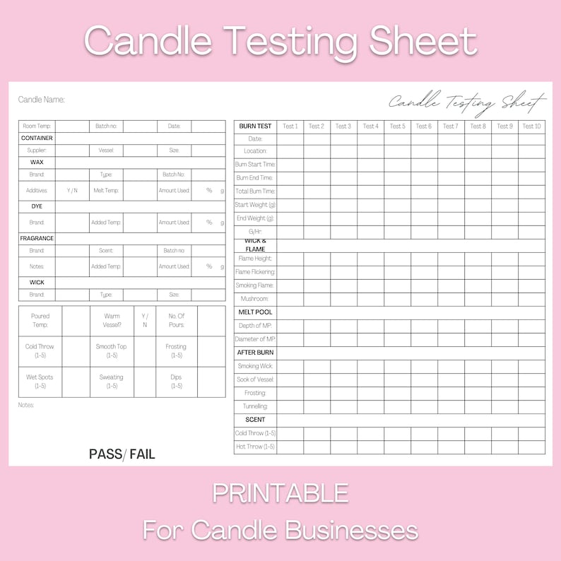 Candle Making Testing Sheet // Candle Burn Test Log // A4 & US Letter ...