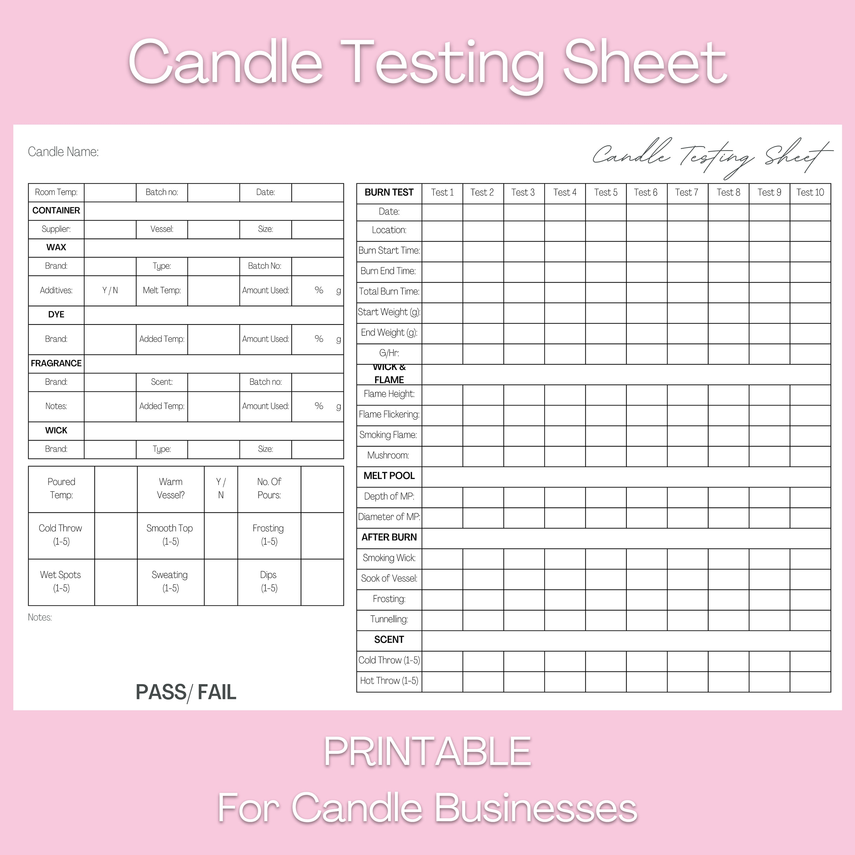 Candle Making Testing Sheet // Candle Burn Test Log // A4 & US Letter ...