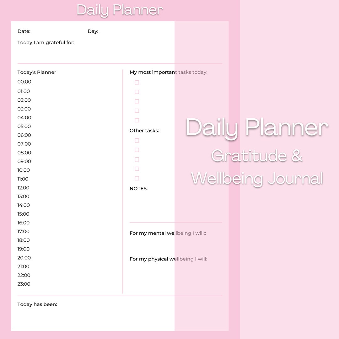 Gratitude and Wellbeing Daily Planner // Hour by Hour Daily - Etsy