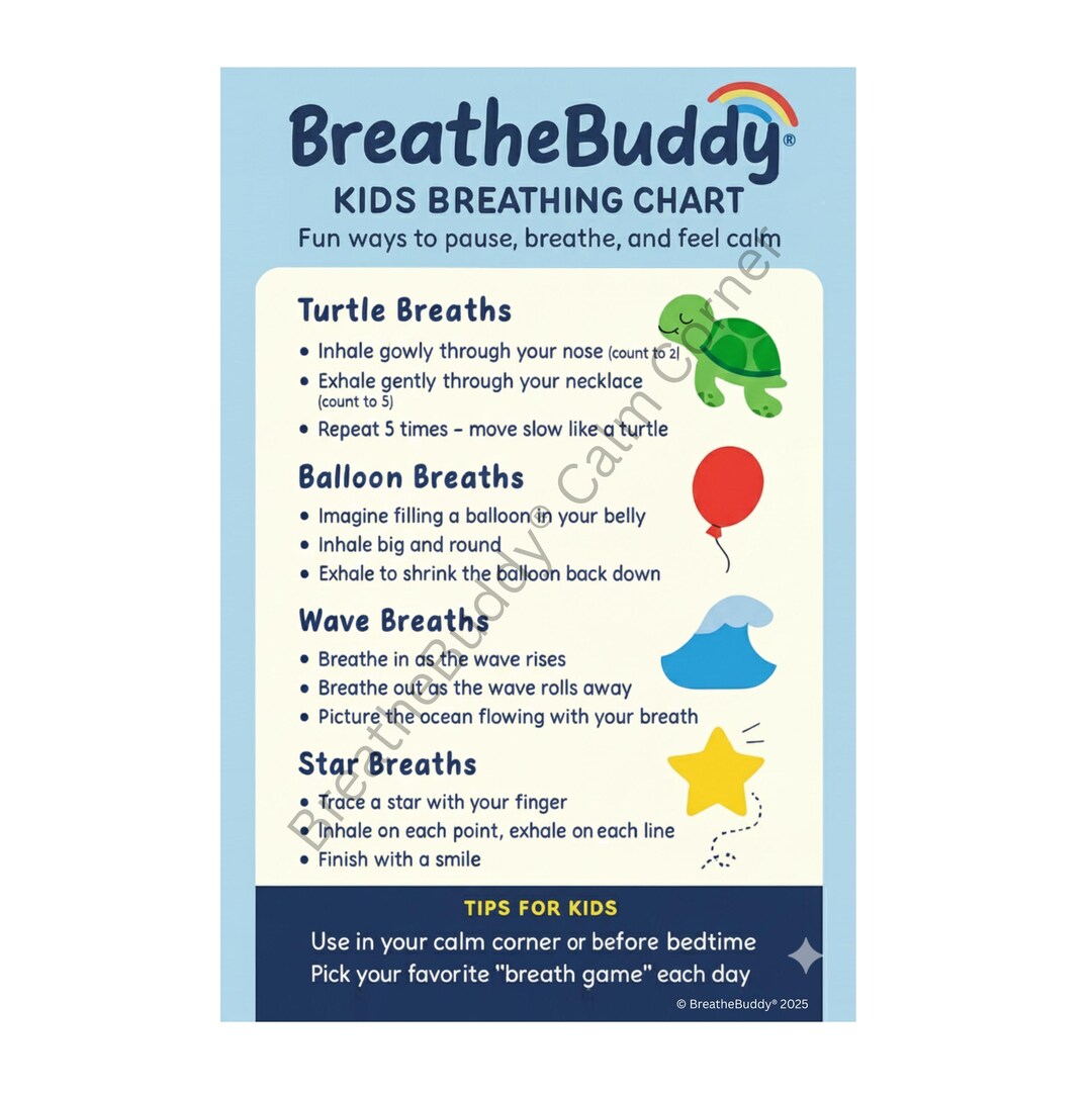 Calm Corner Breathing Exercise Chart - A2 Poster Digital Download ...