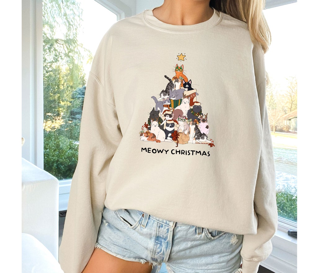 Cat Christmas Tree, Christmas Tops, Cat Lover Sweatshirt, Cat Mum ...