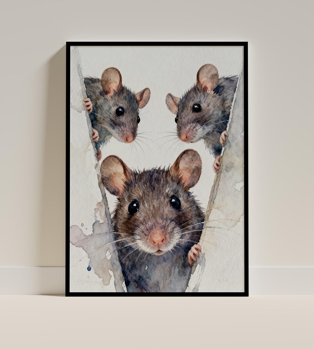 Watercolor Mice Trio Art Print – Peekaboo Mouse Illustration (digital ...