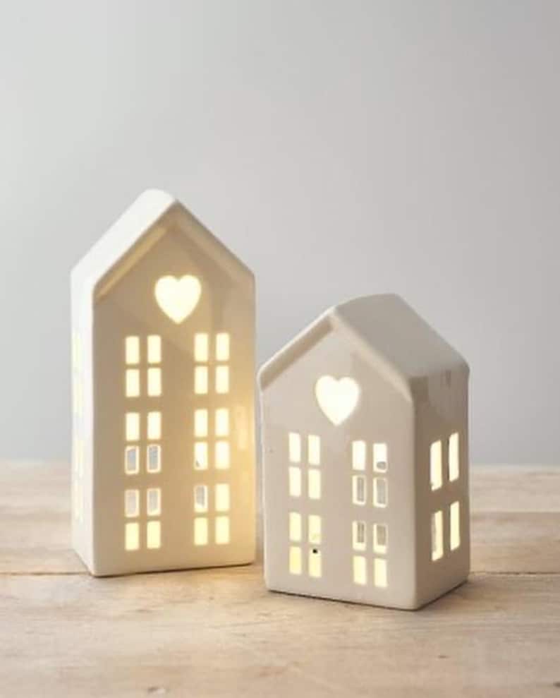 Dainty LED House, Ceramic House Tea Light Holders, Christmas Gift ...