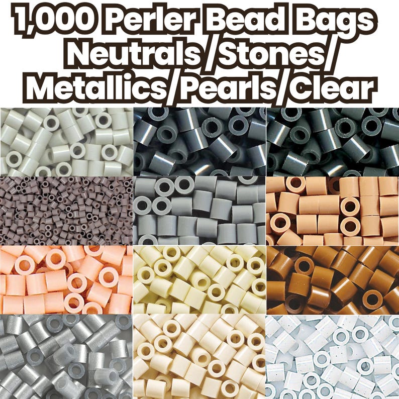 1,000 Perler Fuse Beads (5mm) – Neutral & Stone Colors + Metallic/pearl ...