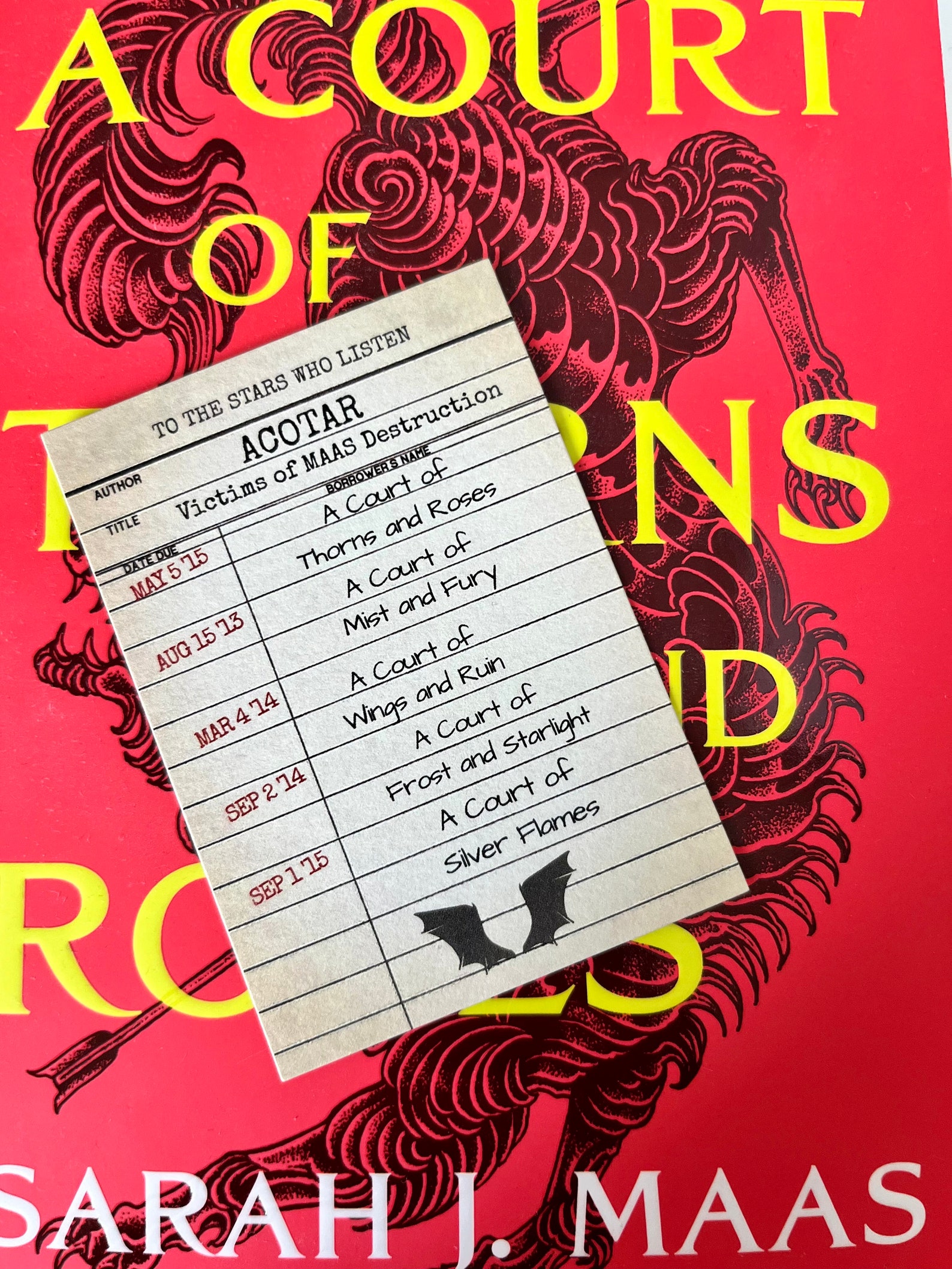 ACOTAR Card Catalog Bookmark ACOTAR Bookmark SJM Bookmark - Etsy