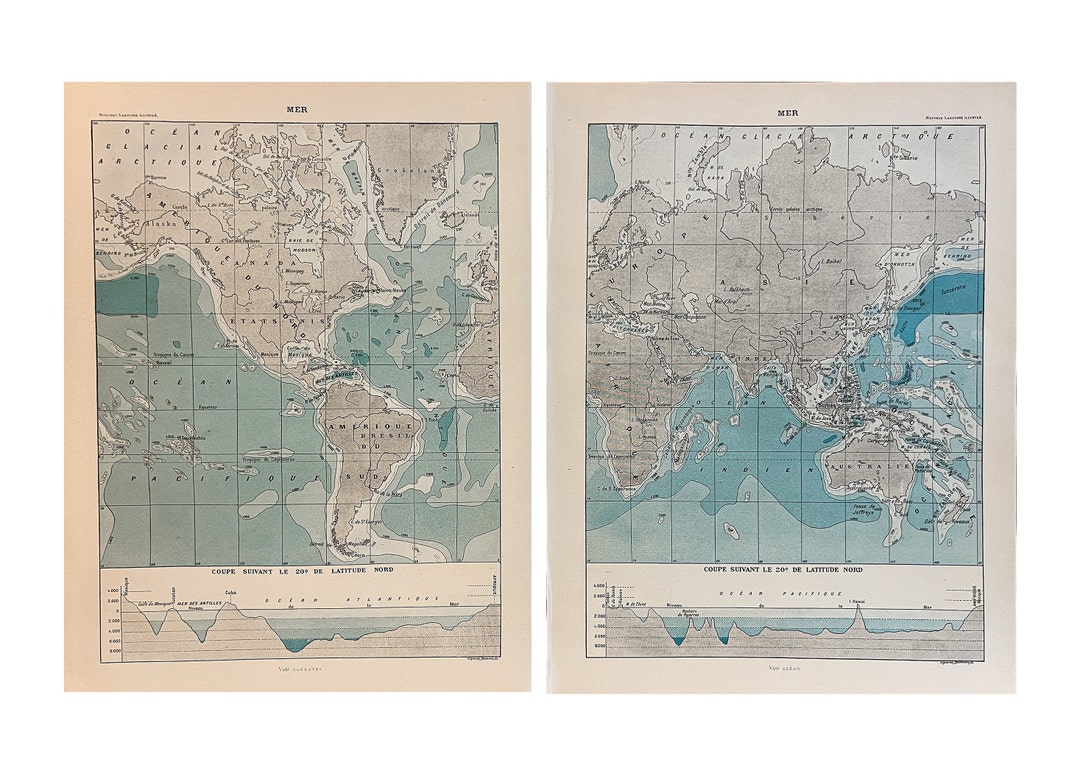 LARGE 1897 World Map Set, French Antique, 127 Years Old, History ...