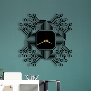 Microchip Wall Clock, Gift for Engineer, Unusual Wall Clock, Large Wall ...