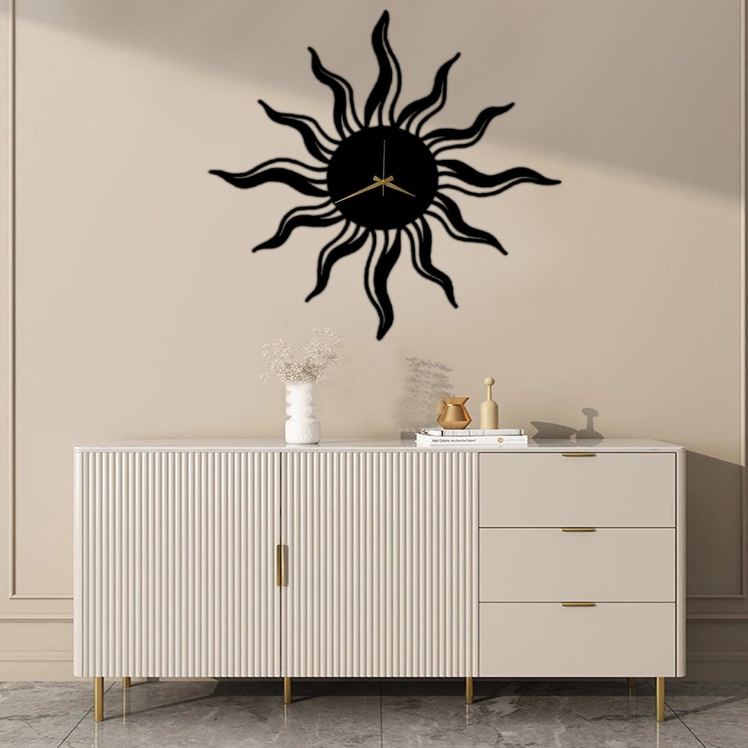 Sun Metal Wall Clock, Boho Wall Clock, Sun Wall Art Metal, Modern Home ...