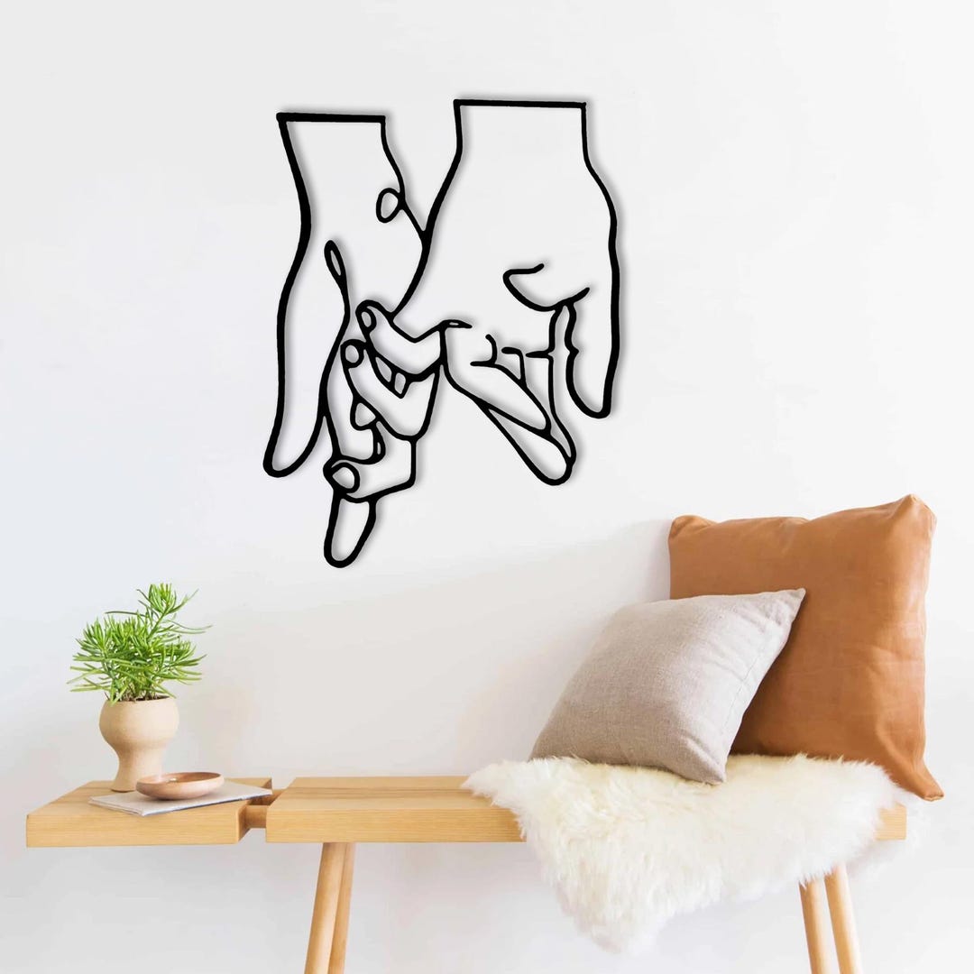 Holding Finger Couple Wall Decor, Metal Line Art, Holding Hands Metal ...