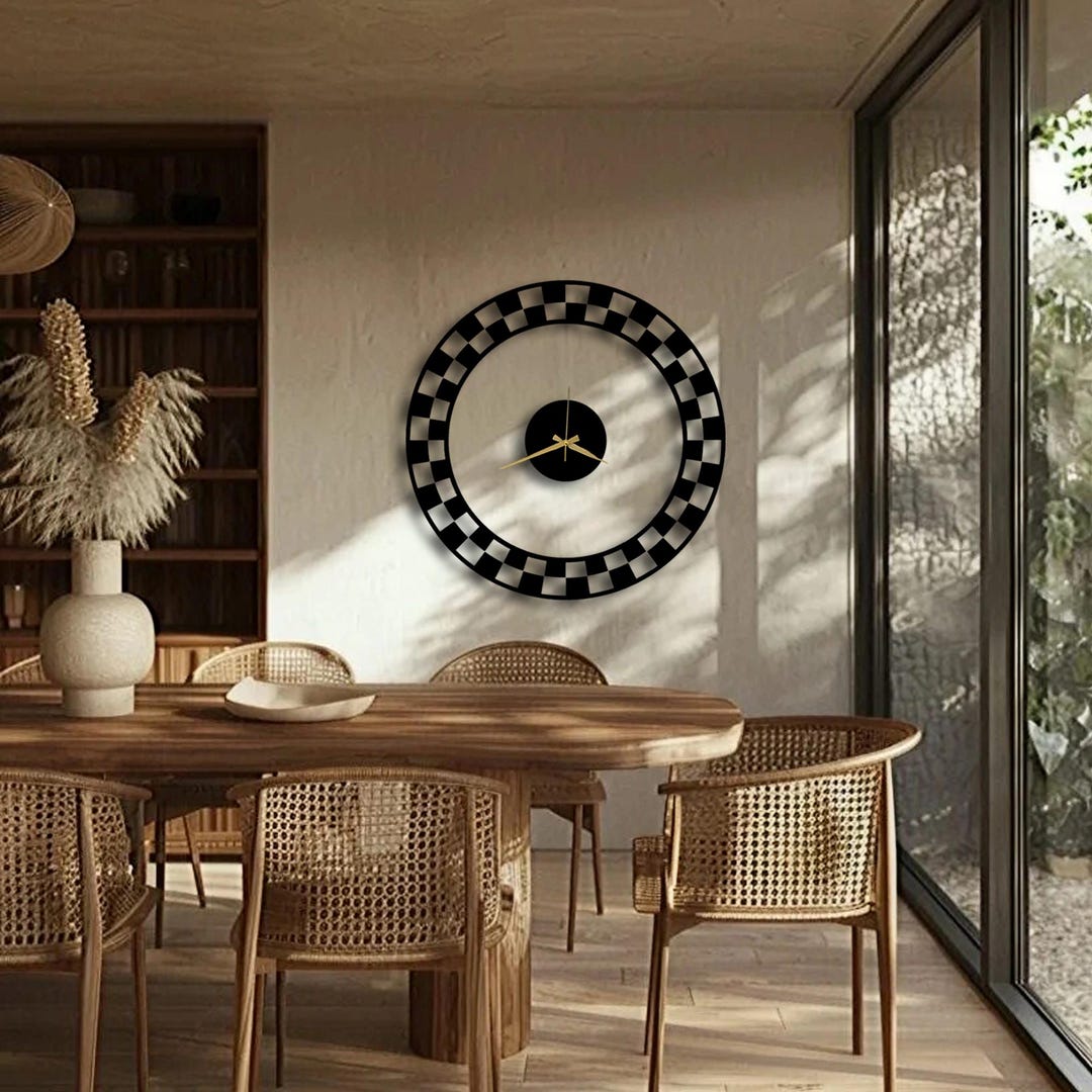 Checkered Metal Wall Clock: Modern Art Decor, Non Ticking - Etsy