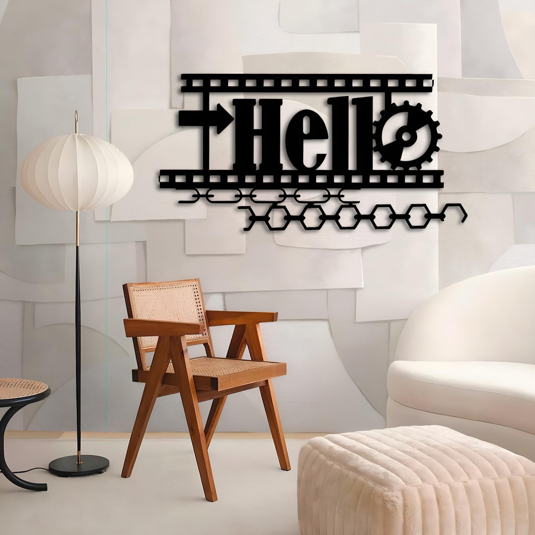 Hello Metal Sign, Unique Wall Decor, Hello Wall Art, Movie Room Decor ...