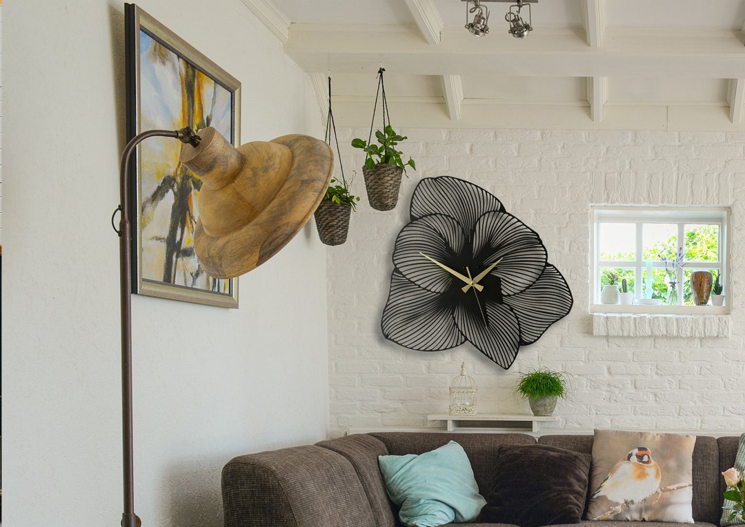 Floral Wall Clock, Azalea Wall Clock, Metal Wall Clock, Large Wall Clock, Silent Wall Clock ...