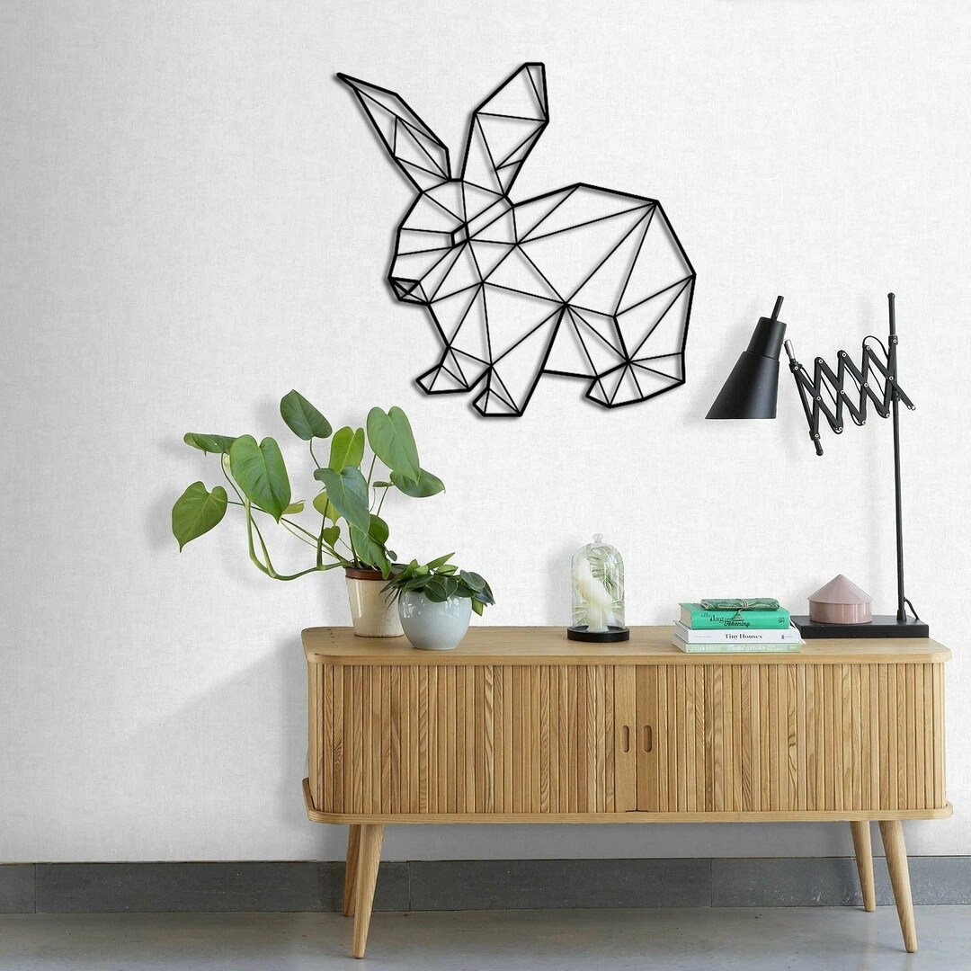 Little Rabbit Metal Wall Art, Geometric Bunny, Rabbit Decor, Rabbit ...