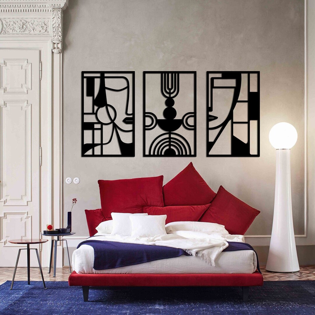 Cubic Wall Metal Art, Geometric Face, Metal Wall Decor, 3 Panel Metal ...