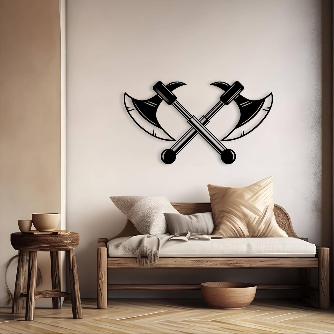 Viking Axes Wall Decor, Axes Metal Wall Art, Nordic Wall Decor, Runic ...