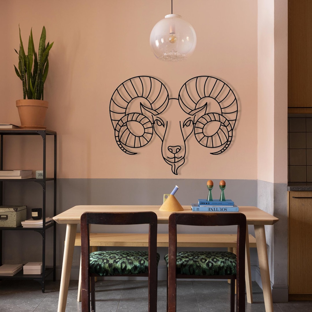 Ram Head Metal Wall Decor, Aries Wall Art, Zodiac Sign, Large Wall ...