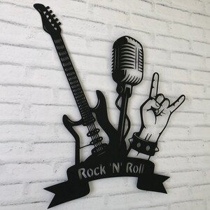 Rock N Roll Metal Wall Art, Music Art, Living Room Decor, Guitar and ...