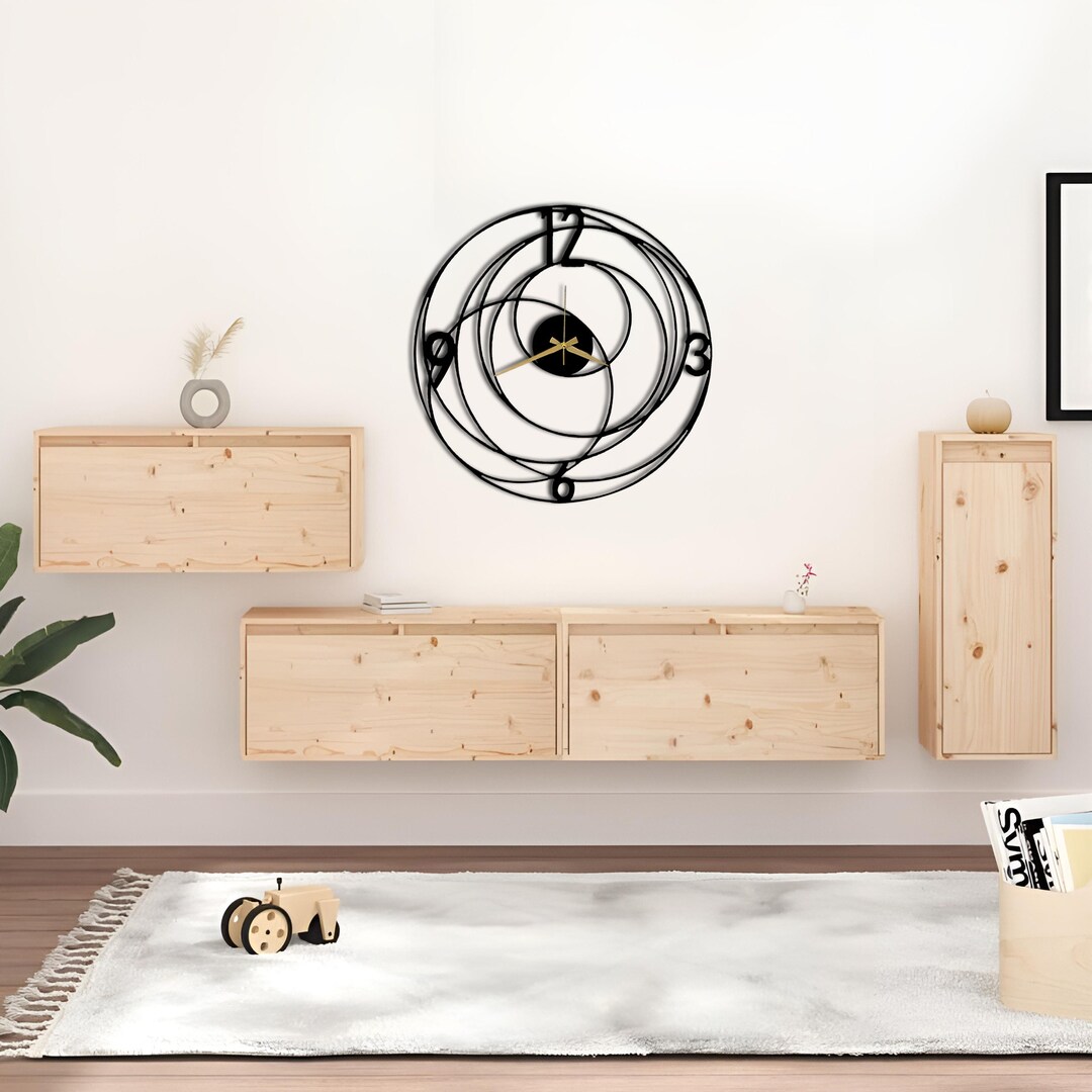 Round Lines Metal Wall Clock, Circles Wall Clock, Large Wall Clock ...