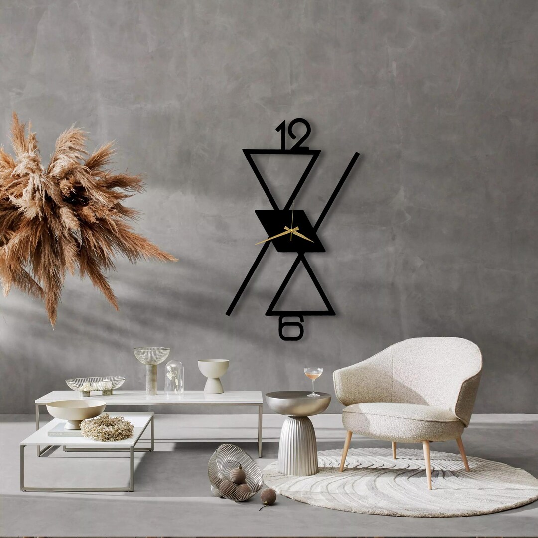 Triangle Lines Metal Wall Clock, Decorative Clock, Office Gift Unique ...