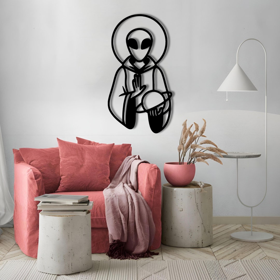 Alien Metal Art, Alien Gifts, Metal Wall Hanging, UFO Wall Art, Bedroom ...