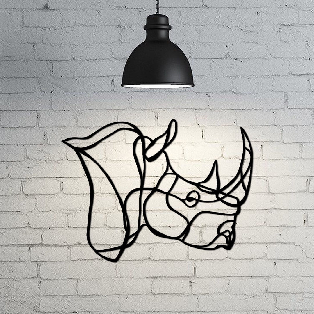 Rhino Head Metal Wall Decor, Rhino Wall Art, Rhinoceros Gift, One Line ...