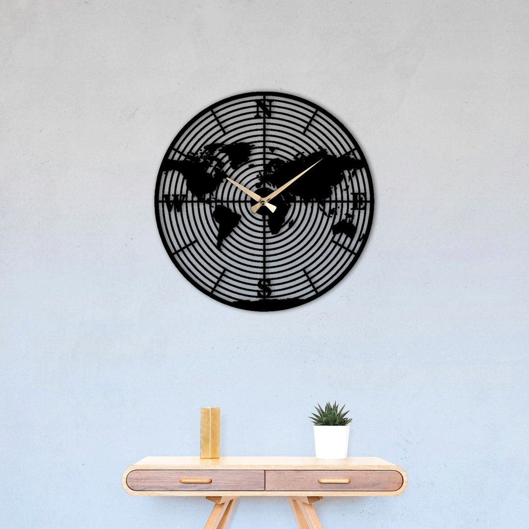 World Map Metal Wall Clock, World Wall Clock, Office Decor Gifts ...