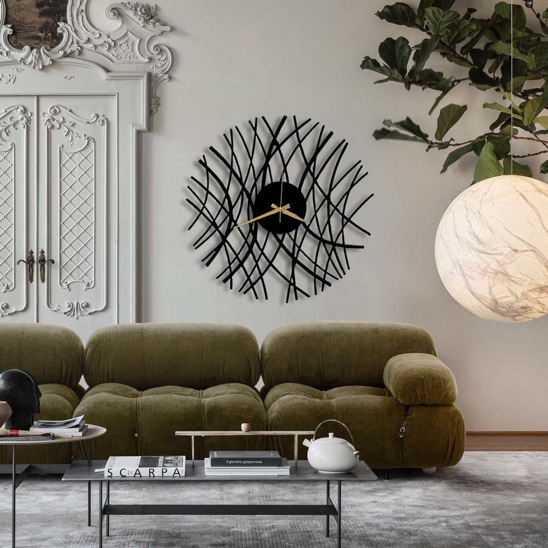 Lines Wall Clock, Decorative Clock, Unique Home Decor, Large Wall Clock ...