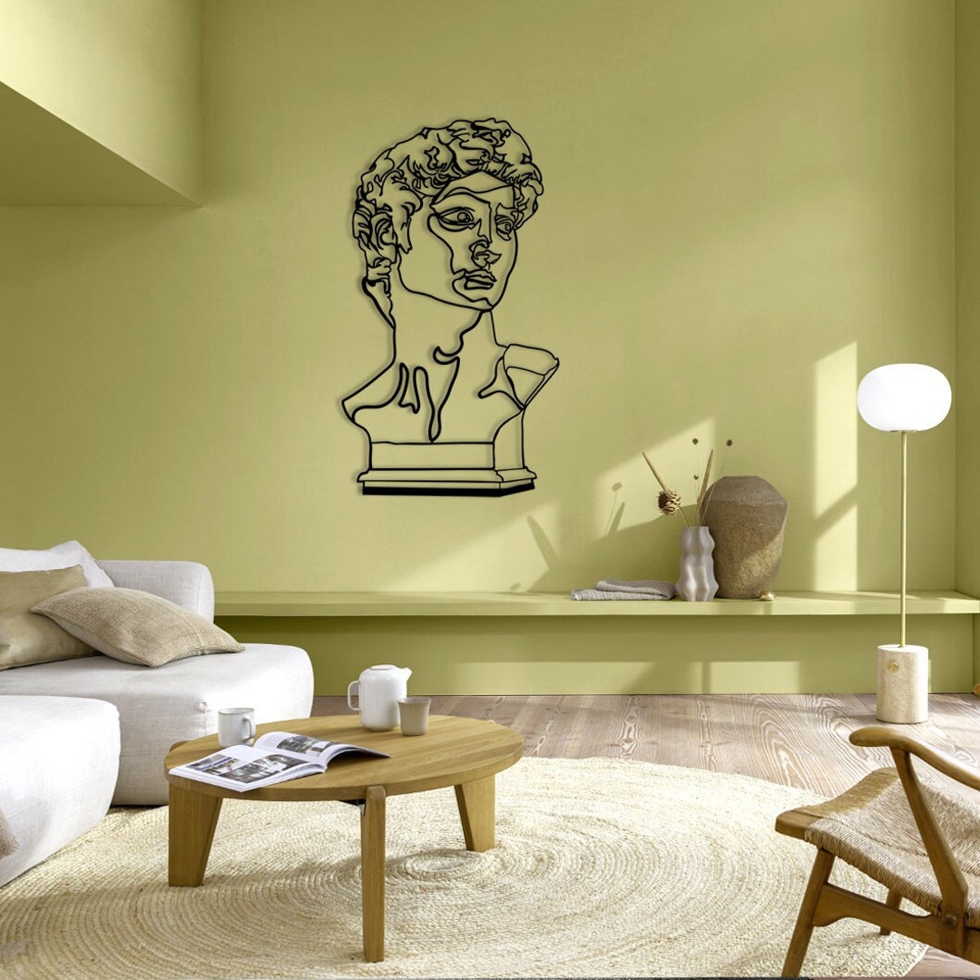 David Bust Line Art, Michelangelo David Metal Wall Decor, Renaissance ...