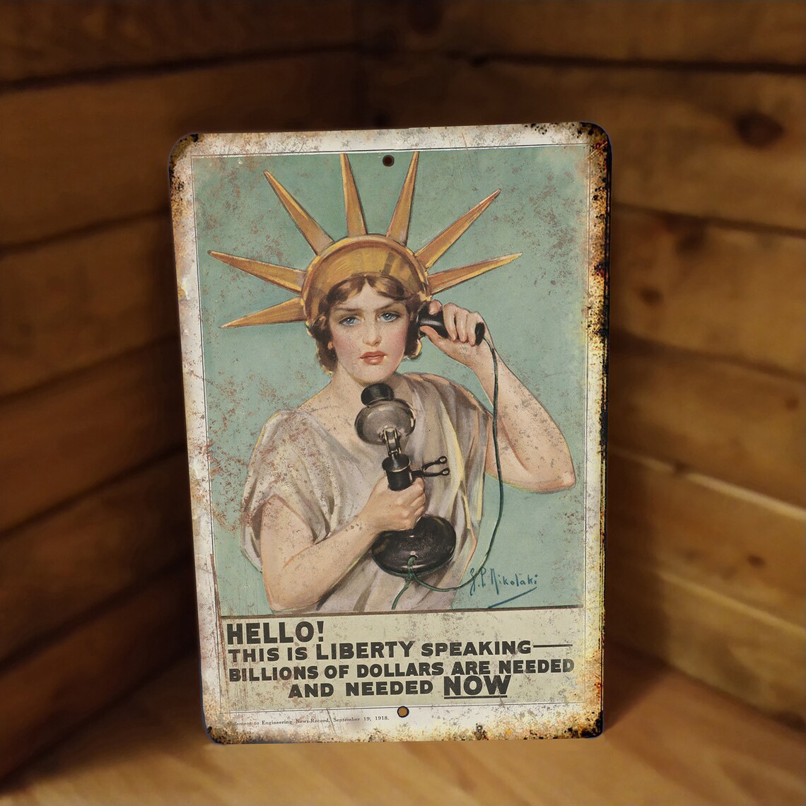 1918 Lady Liberty Calling Liberty Bond Advertisement Vintage Look Metal ...