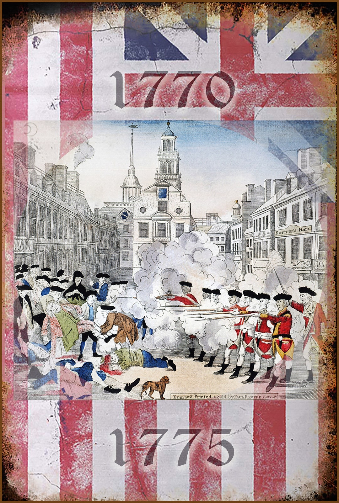 American Revolution Tribute Paul Revere Boston Massacre on Grand Union ...