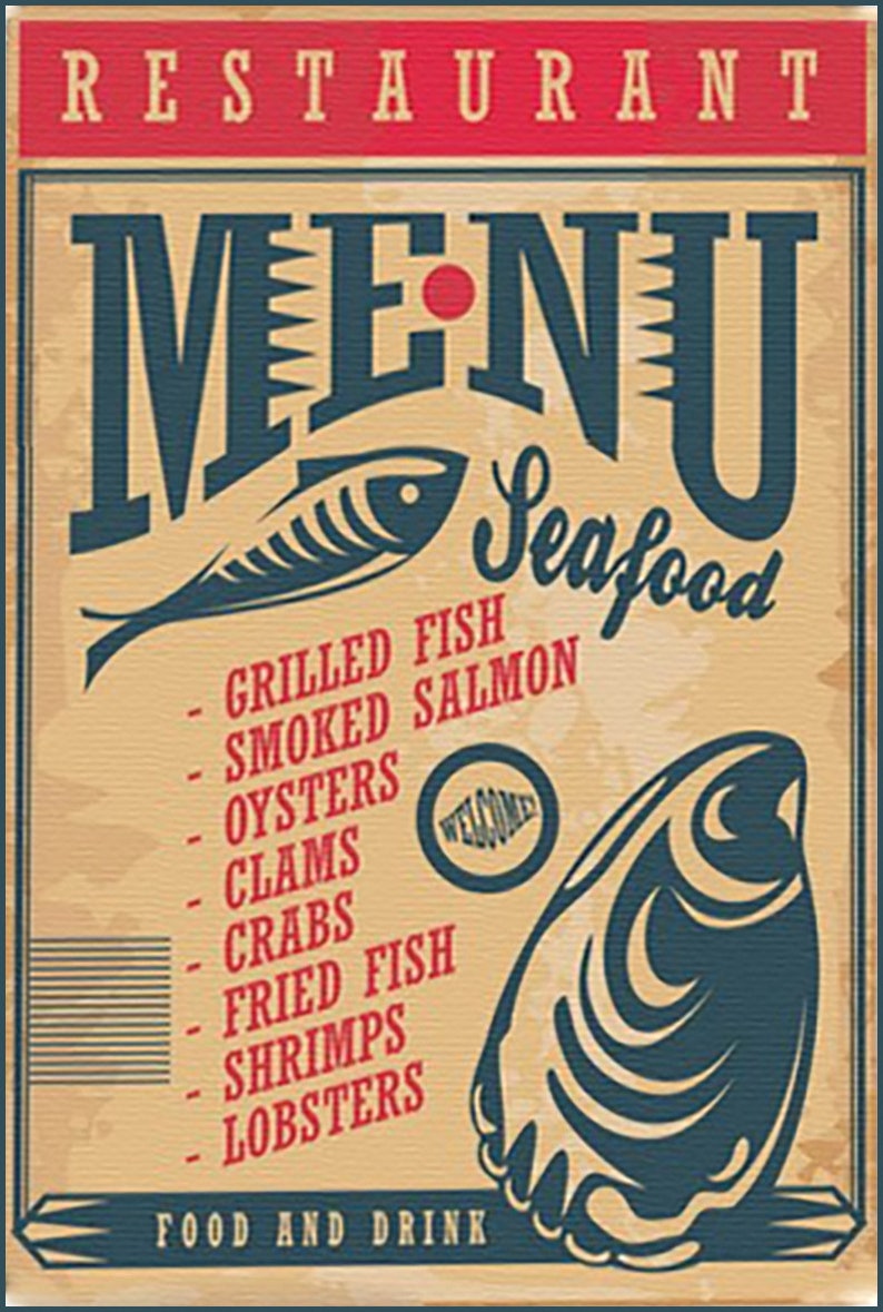 Metal Seafood Menu Sign Salmon Fish Fried Fish Oysters - Etsy