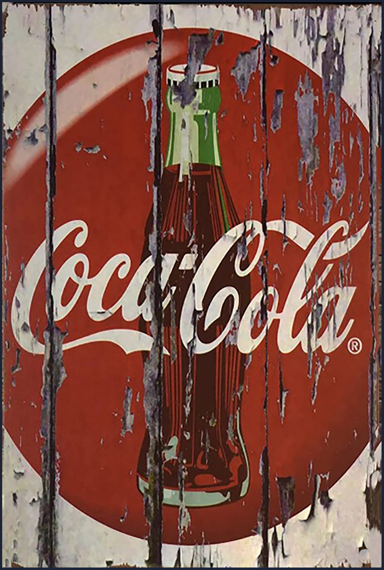 Vintage Style Coca Cola Bottle Metal Sign Distressed Antique Wood Look ...