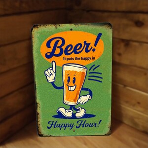 Beer Happy Hour Metal Sign, Pub Bar Decor, Rustic Graphic - Etsy
