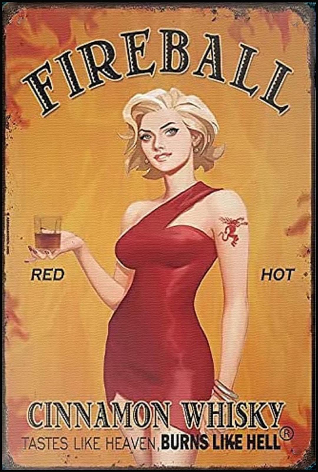 Fireball Cinnamon Whiskey Pinup Girl Bar Sign 12 X 8 Inches - Etsy