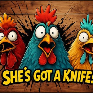 Shocked Chickens Kitchen Sign - She's Got a Knife! Metal Wall Art - Etsy
