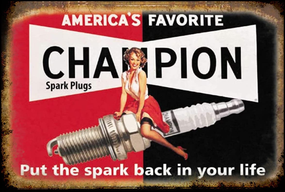 Metal Sign Champion Spark Plugs Pinup Girl Antique Look - Etsy