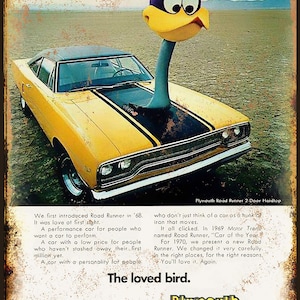 1970 Plymouth Road Runner Vintage Magazine Ad Print on Metal Sign (NEW ...