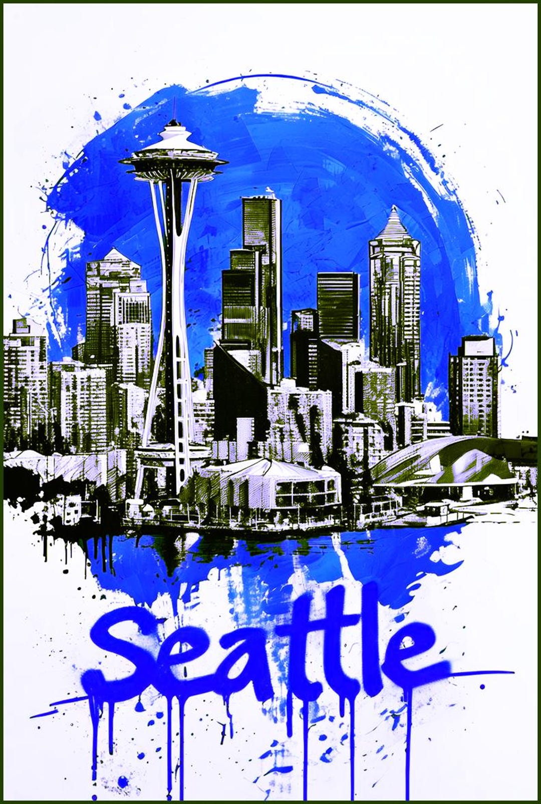 Seattle Skyline With Space Needle Street Art Theme Metal Wall Poster - Etsy