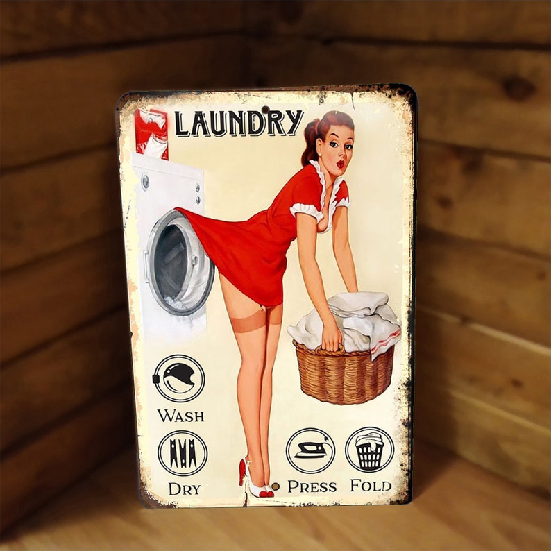 Metal Poster Laundry Vintage Style Pinup Girl Redhead in Red Dress - Etsy