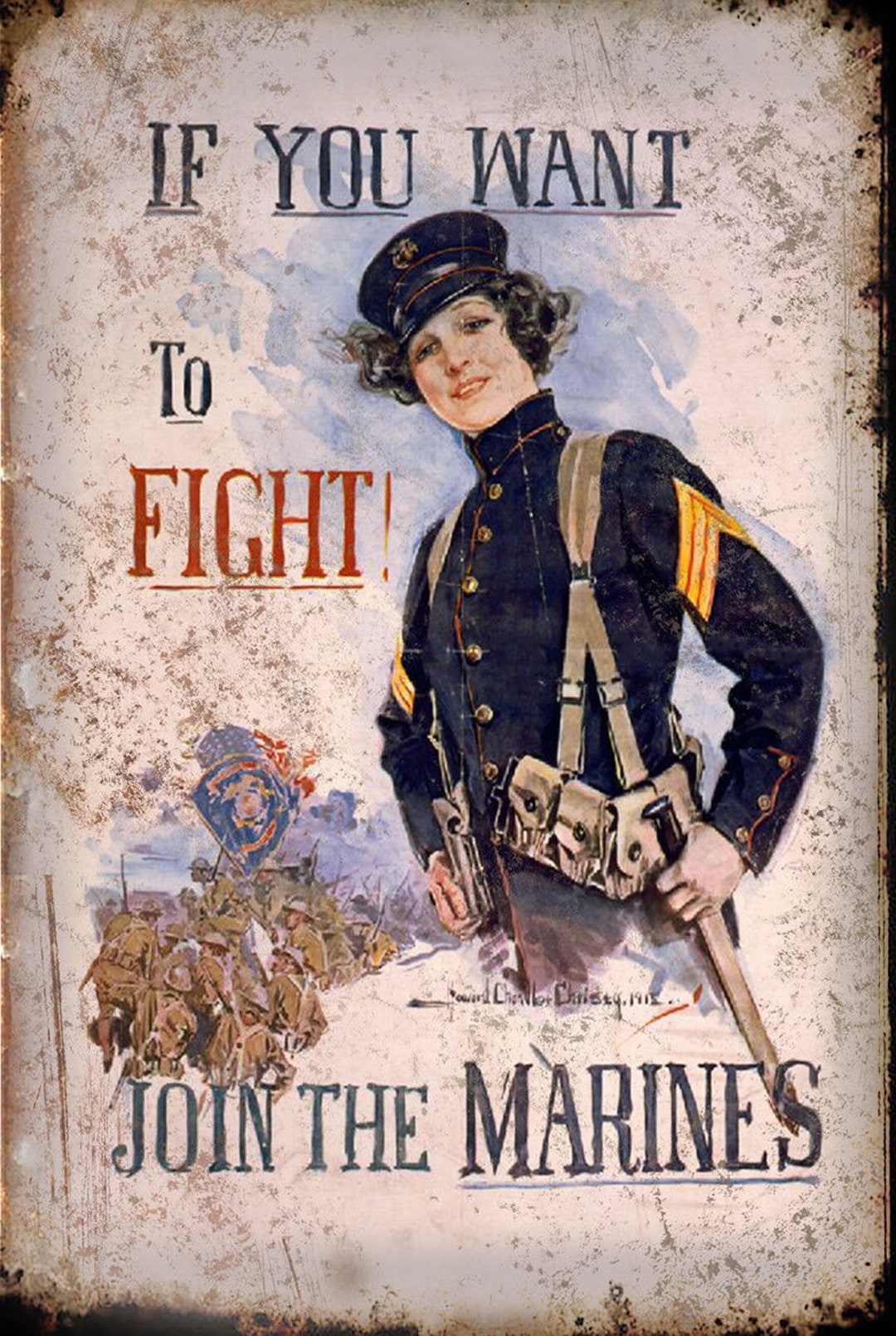 USMC Lady Marine WW1 Dress Blue Recruitment Poster Marine Corp Metal ...